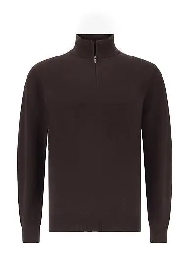 Boggi Milano Merino Wool Half-zip Jumper - Brown