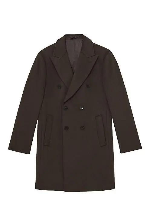 REISS Timpano Double-breasted Wool-blend Overcoat - Dark Khaki Green
