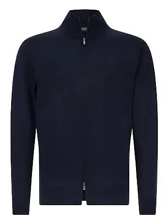 Boggi Milano Merino Wool Full-zip Jumper - Navy Blue