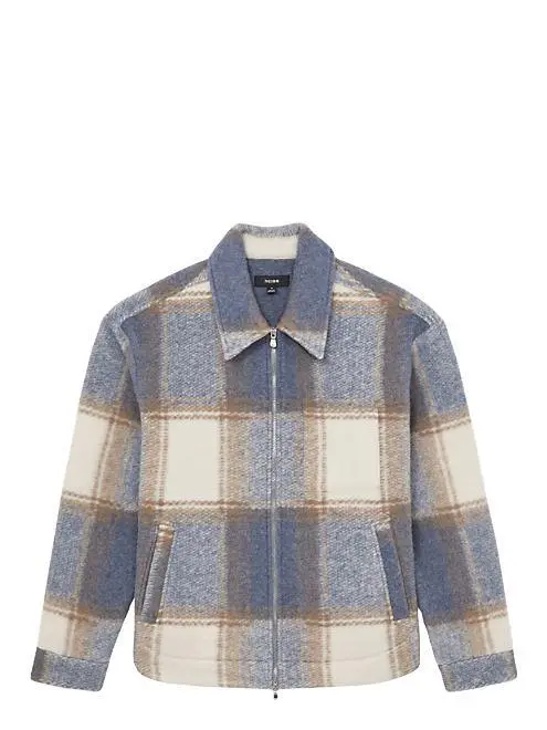 REISS Morton Checked Zip-up Woven Overshirt - Stone Blue