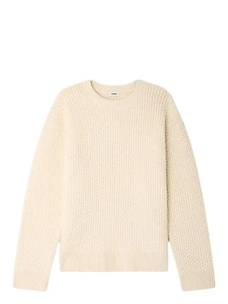 Sandro Honeycomb-stitch Crewneck Wool Jumper - Off White