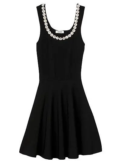 Sandro Crystal-embellished Knitted Mini Dress - Black