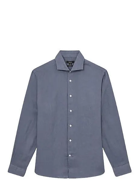 REISS Ruban Slim-fit Long-sleeve Linen Shirt - Airforce Blue