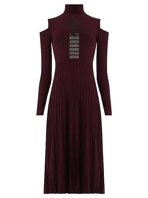 LEEM Embellished Knitted Midi Dress - Purple