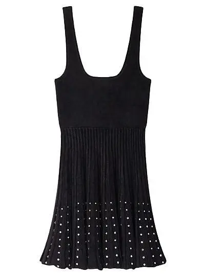 Sandro Rhinestone-embellished Knitted Mini Dress - Black