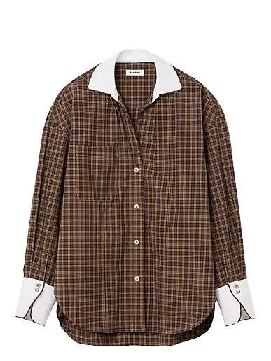 Sandro Checked Oversized Cotton Shirt - Burgundy / Brown