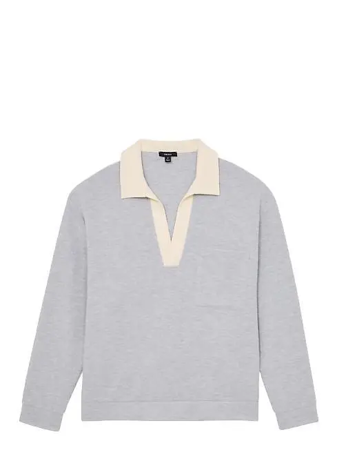 REISS Hoyle Open-collar Jersey Polo Shirt - Grey Marl White