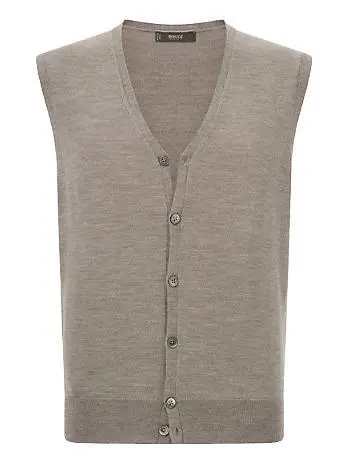 Boggi Milano V-neck Merino Wool Waistcoat - Taupe