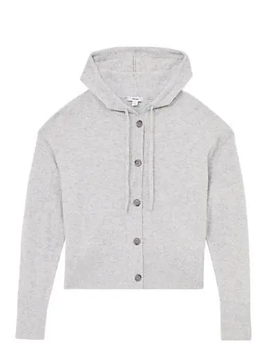 REISS Evie Button-up Wool And Cashmere-blend Hoody - Grey