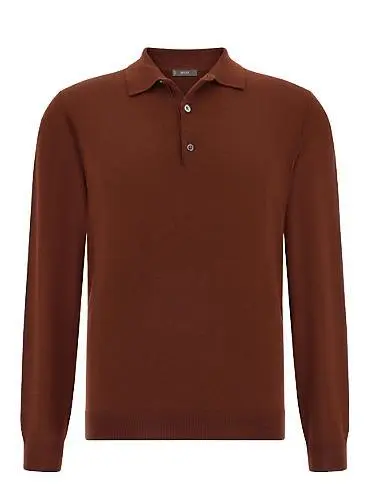 Boggi Milano Long-sleeve Knitted Merino-wool Polo Shirt - Red