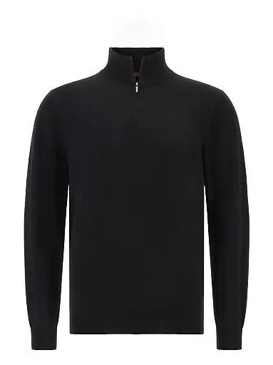 Boggi Milano Merino-wool Half-zip Jumper - Black