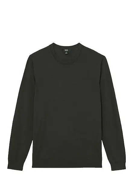 REISS Wessex Crewneck Merino Wool Jumper - Dark Military Green