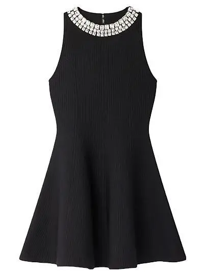 Sandro Crystal-embellished Sleeveless Knitted Mini Dress - Black
