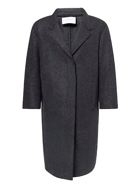 Harris Wharf London Patterned Wool Grandad Coat - Anthracite Herringbone