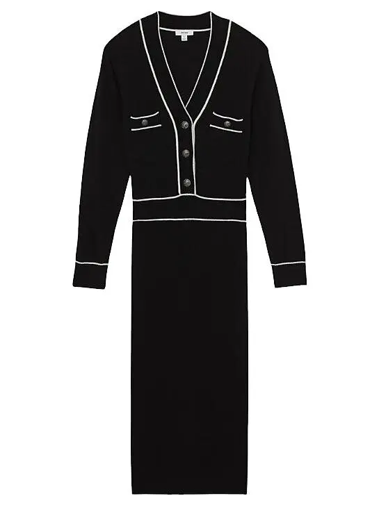 REISS Lorrie Contrast-trim Wool And Cashmere-blend Midi Dress - Black Ivory