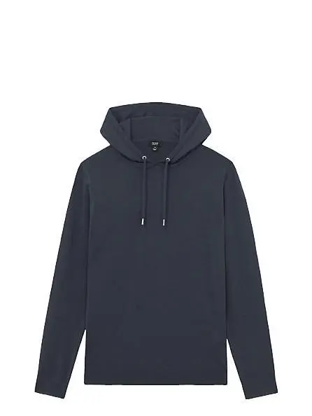 REISS Holland Drawstring Merino Wool Knit Hoodie - Midnight Navy