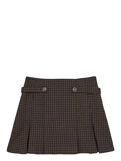 REISS Checked Pleated Mini Skirt - Black Brown
