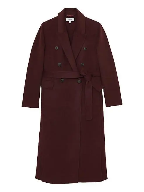 REISS Brogan Double-breasted Wool-blend Coat - Burgundy