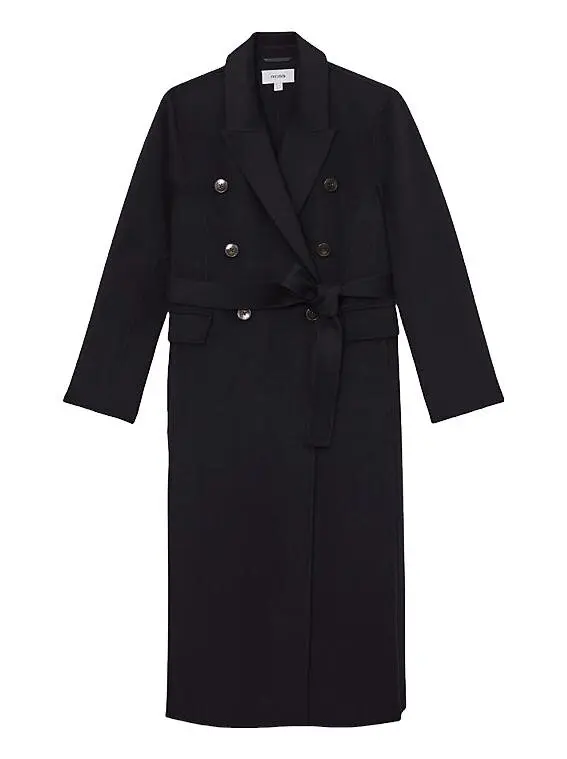 REISS Brogan Double-breasted Wool-blend Coat - Navy