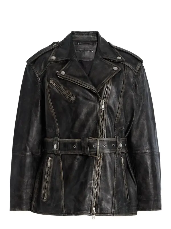STAND STUDIO Leona Leather Biker Jacket - Black