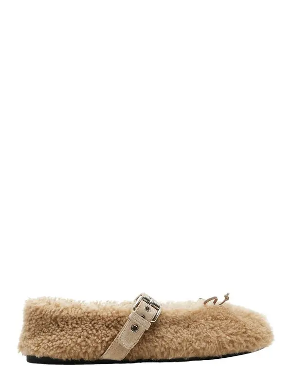 Miu Miu Shearling Ballet Flats - Neutral