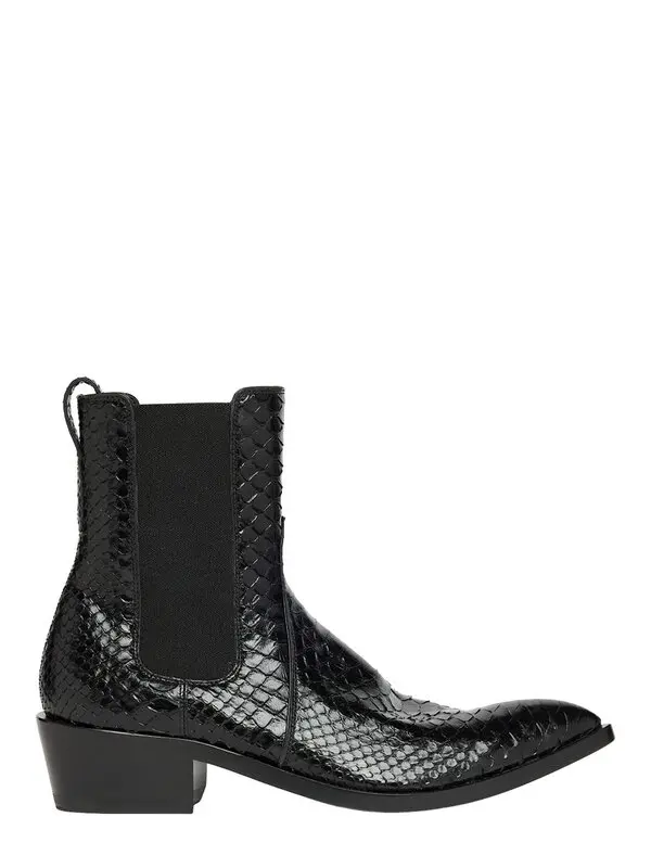 TOM FORD Shiny Python Stamped Leather Chelsea Boots - Black