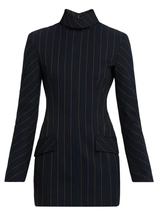 AKNVAS Toni Pinstriped Mini Dress - Navy/brown