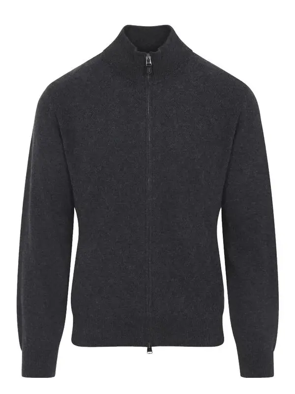 Canali Full Zip High Neck Wool Cardigan - Grey