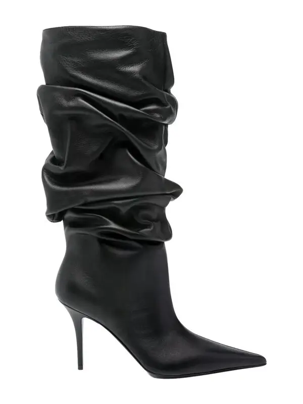 Amina Muaddi Anok Heeled Leather Boots - Black