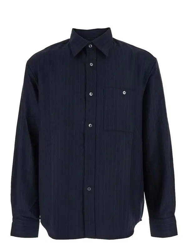 TONYWACK Pinstriped Shirt With Pointed Collar In Wool Blend - Blue