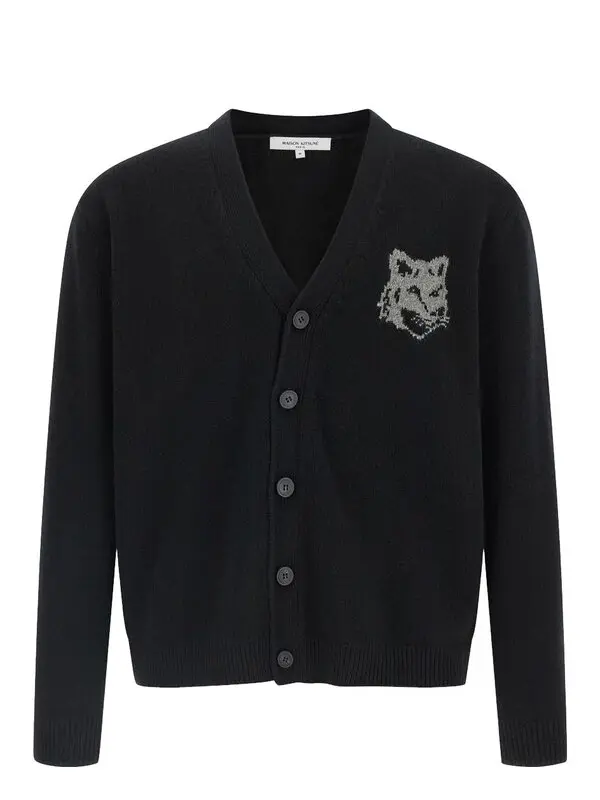Maison Kitsuné Fox Head Merino Wool Cardigan - Black