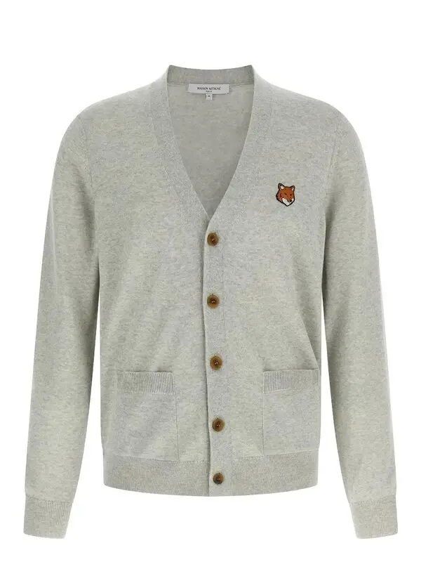 Maison Kitsuné Fox Head Merino Wool Cardigan - Gray
