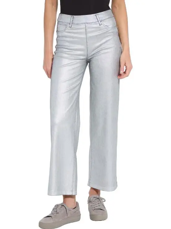 Lyssé Metallic Coated Wide Leg Pull-on Jeans - Metallic Silver