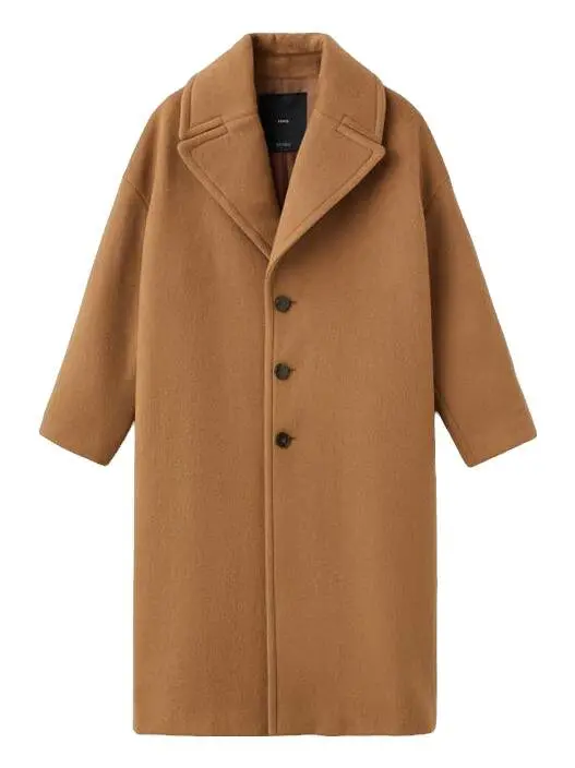 Mango Selection Notched Lapel Virgin Wool Blend Coat - Medium Brown