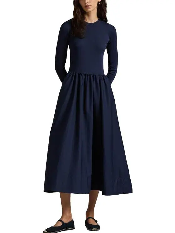 Polo Ralph Lauren Mixed-media Cotton A-line Dress - Cruise Navy