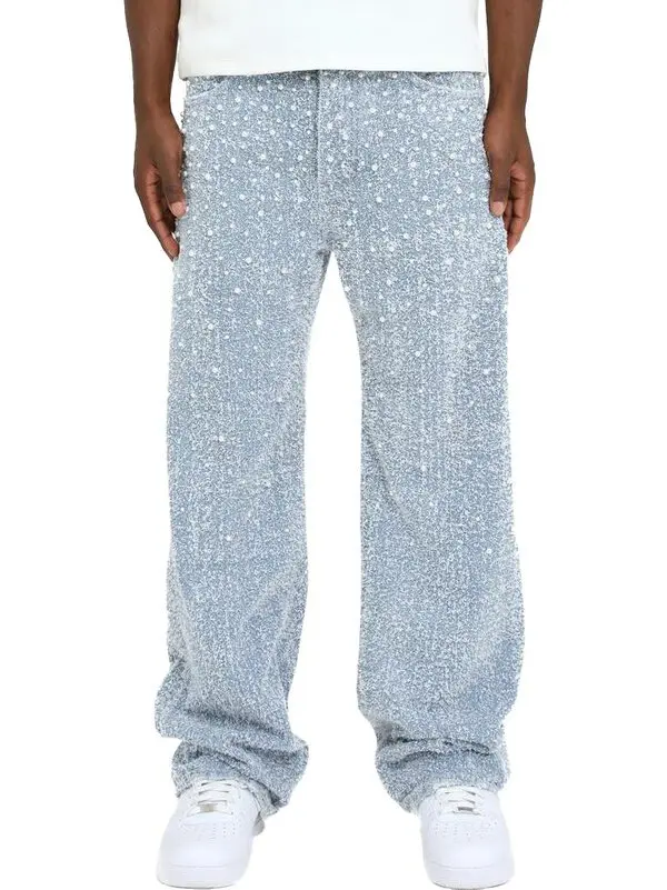 PURPLE BRAND Faux Pearl Textured Baggy Jeans - Light Indigo