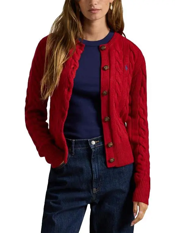 Polo Ralph Lauren Cable Knit Wool And Cashmere Cardigan - Fireside Red