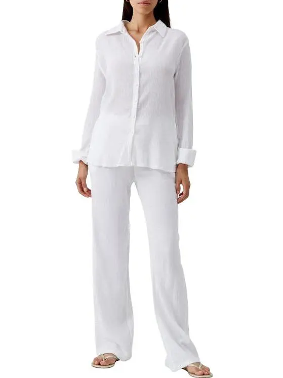 Melissa Odabash Tina Core Cotton Gauze Button-up Shirt - White