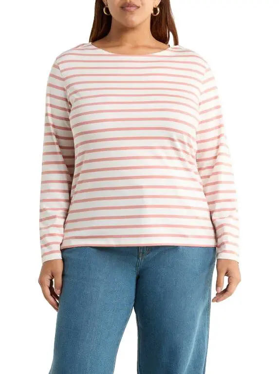SEASALT CORNWALL Sailor Stripe Organic Cotton T-shirt - Breton Dusty Rose