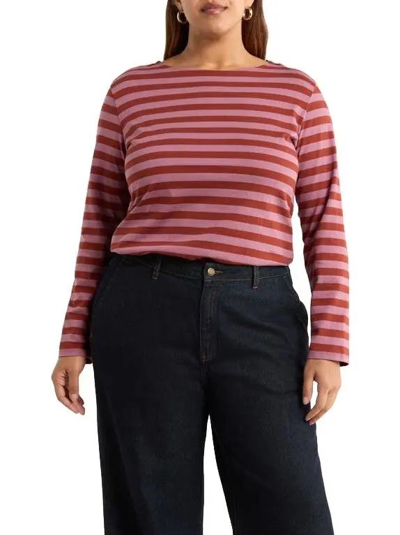 SEASALT CORNWALL Sailor Stripe Organic Cotton T-shirt - Scallion Burgundy
