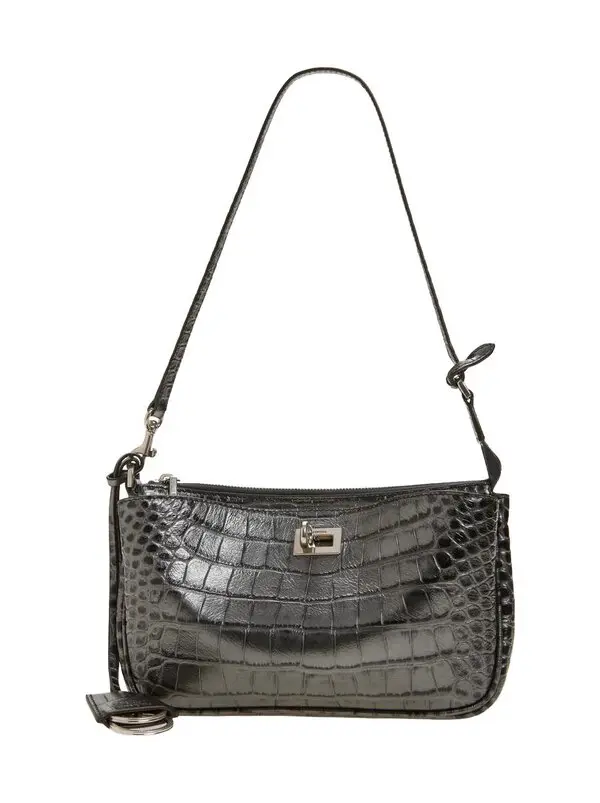 Balenciaga Rodeo Sling Croc-embossed Leather Pouchette - 1015 Gunmetal