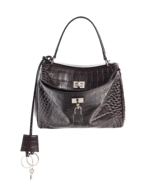 Balenciaga Rodeo Croc-embossed Top Handle Bag - 2210 Espresso/black