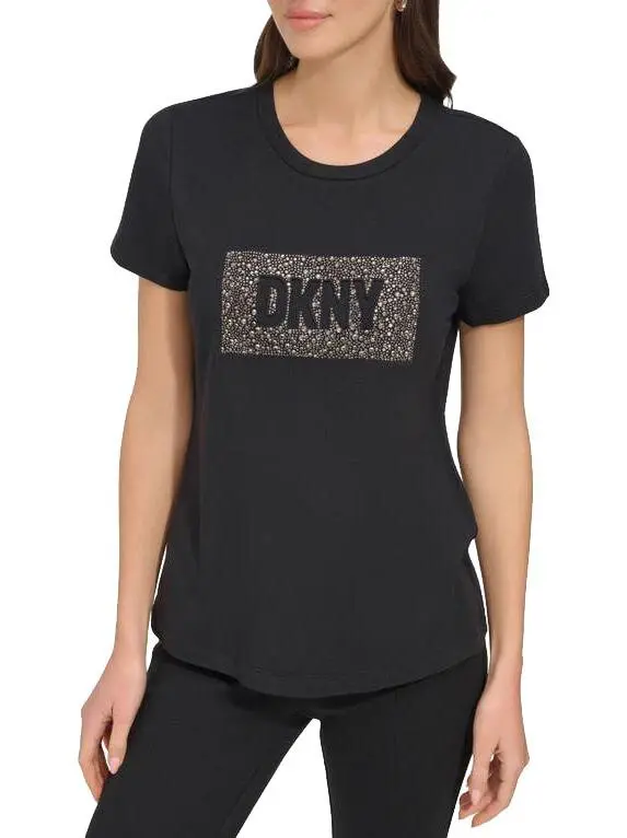 Dkny Rhinestone Logo Graphic T-shirt - Black