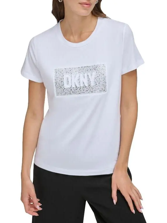 Dkny Rhinestone Logo Graphic T-shirt - White