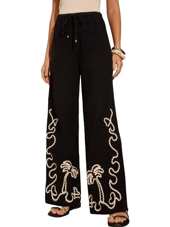 FRIENDS LIKE THESE Palm Cornelli Tie-waist Wide-leg Pants - Black