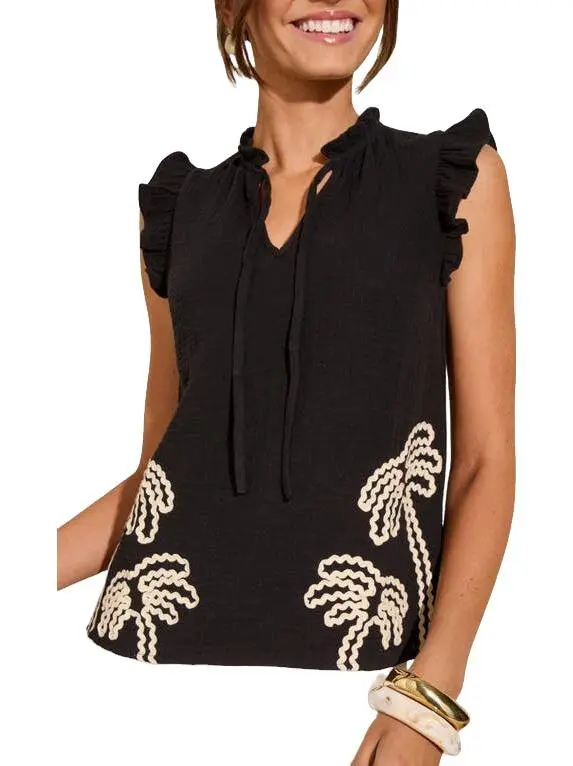 FRIENDS LIKE THESE Palm Cornelli Tie Neck Top - Black