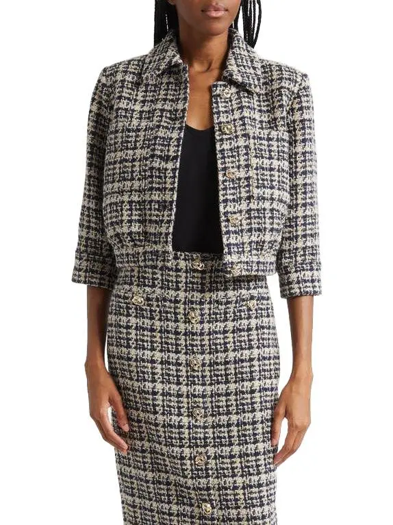 L'Agence Jia Crop Tweed Jacket - Midnight Multi Tweed