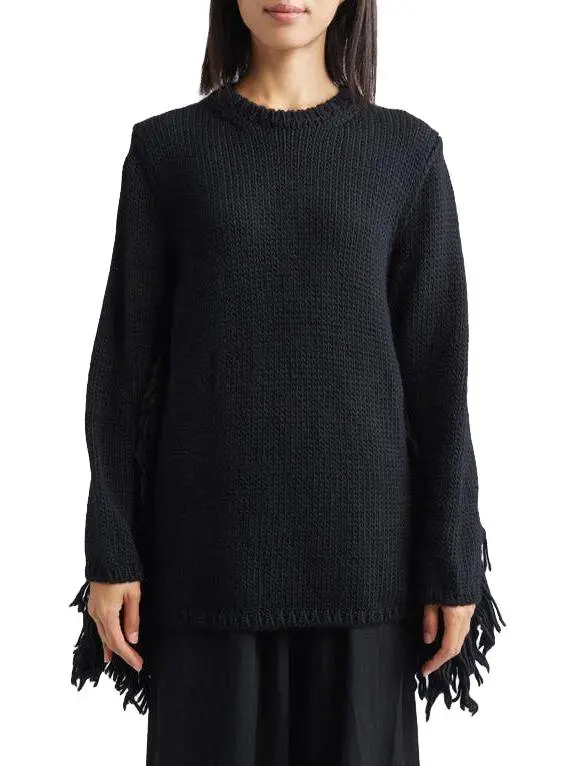 Comme Des Garçons Roving Fringe Wool Jersey Sweater - Black