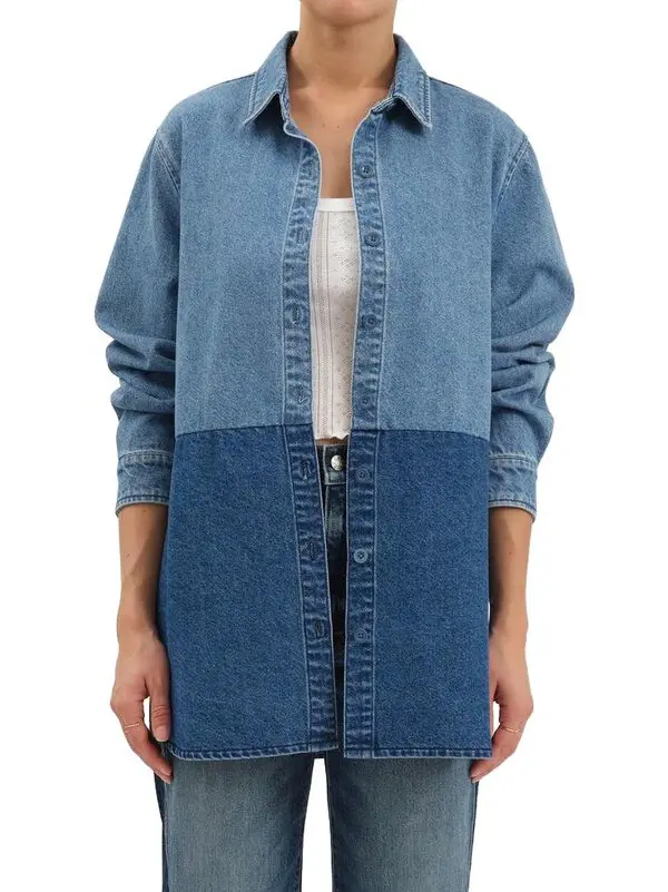 DAZE Double Time Colorblock Denim Shirt - 2 Tone