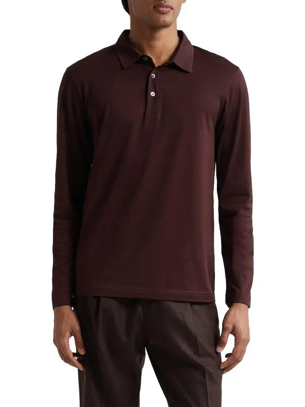 Sunspel Long Sleeve Supima® Cotton Polo - Bakelite